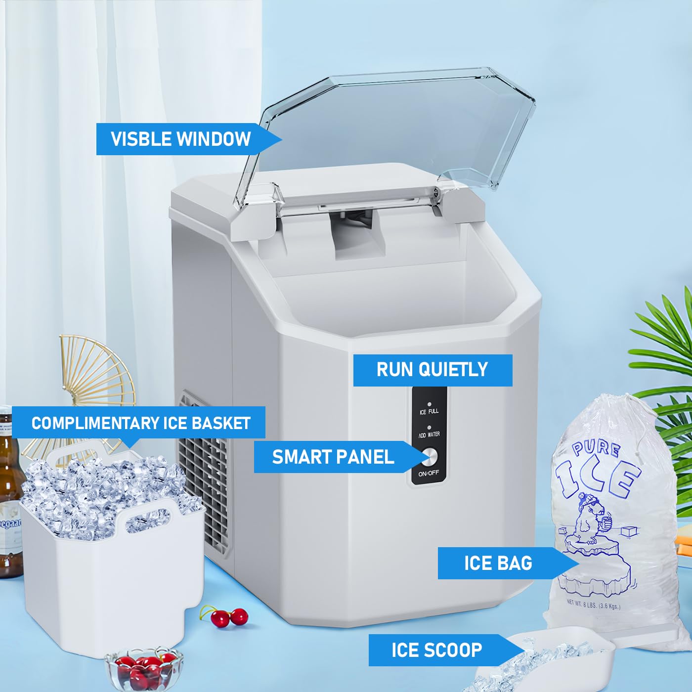Nugget Ice Maker Countertop, Crushed Chewable Ice Maker, Self Cleaning ...