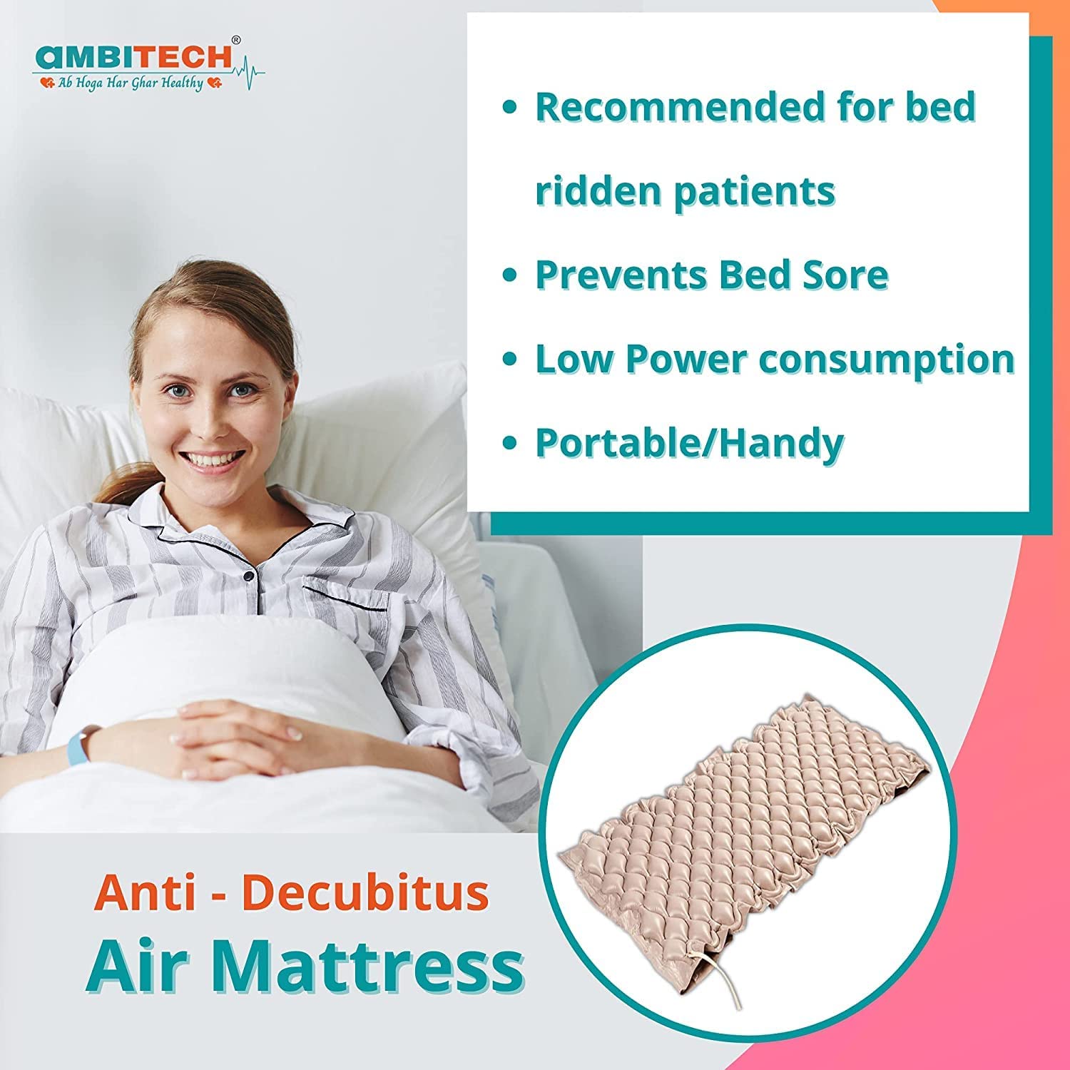 Buy AmbiTech Anti-Decubitus Anti-Bedsore Air Mattress with Compressor ...
