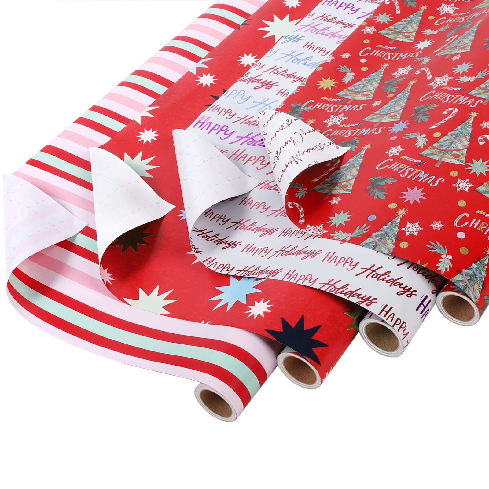 Amazon.com: LaRibbons Christmas Wrapping Paper Set, Design with Winter ...