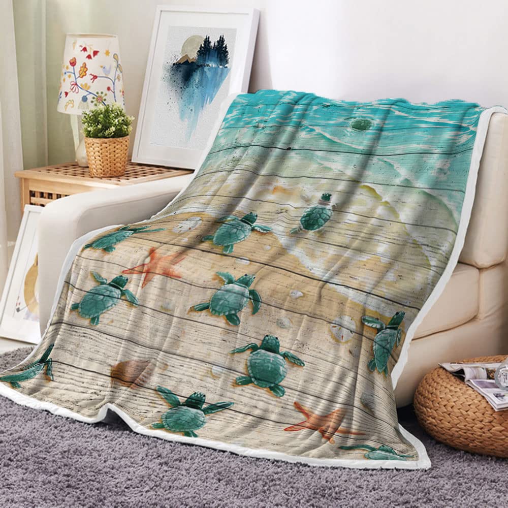 Amazon.com: Sea Turtle Beach Throw Blanket, Turtles and Starfish at ...