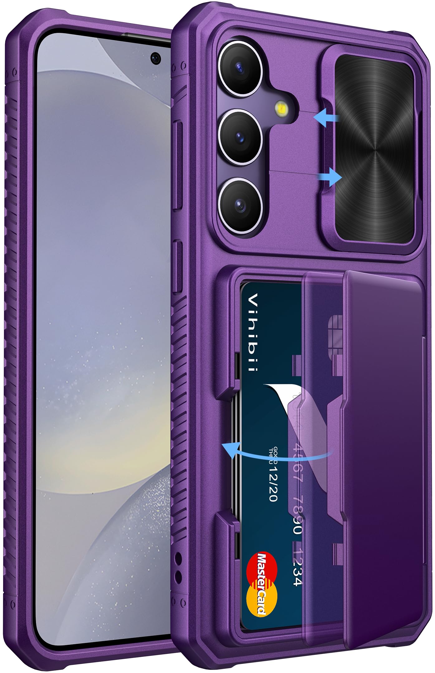 Vihibii for Samsung Galaxy S24 Plus Case with Slide Camera Protection Cover, Built-in Card ...