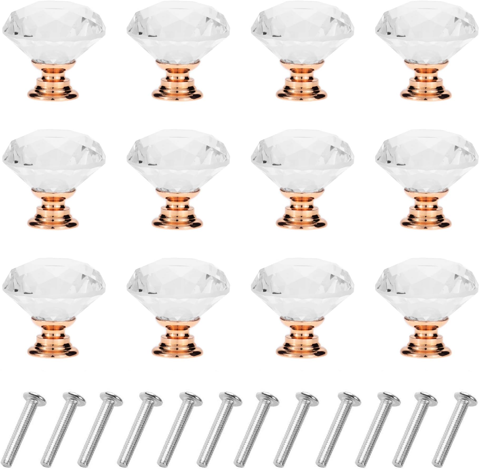 JUXYES 8 Pack 40mm Glass Crystal Cabinet Handles Knobs, Rose Gold ...