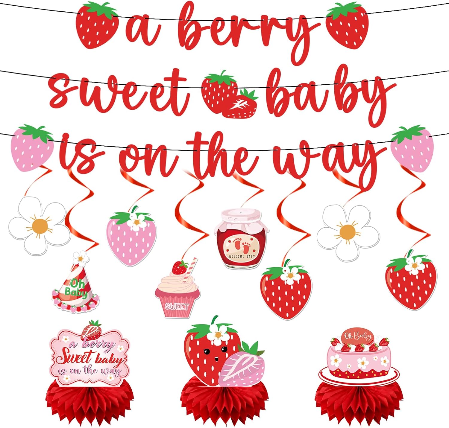 Amazon.com: Thrist Strawberry Baby Shower Decorations - 20PCS A Berry Sweet Baby Is On the Way ...