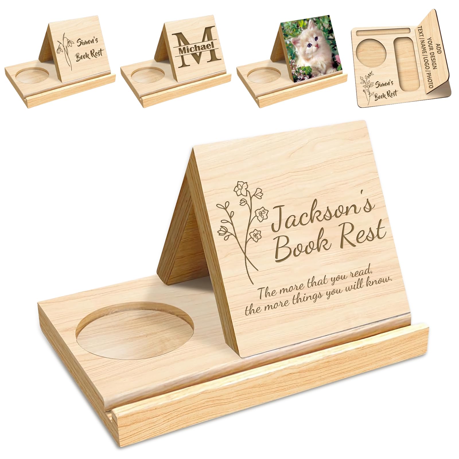 Amazon.com : Personalized Wooden Triangle Book Holder Stand Custom ...