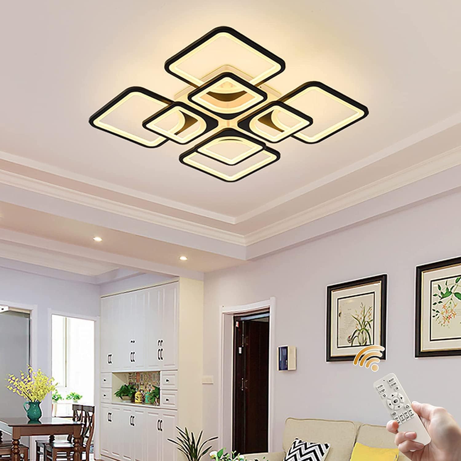 Qcyuui Modern LED Ceiling Light, Dimmable Ceiling Lamp Fixture with ...