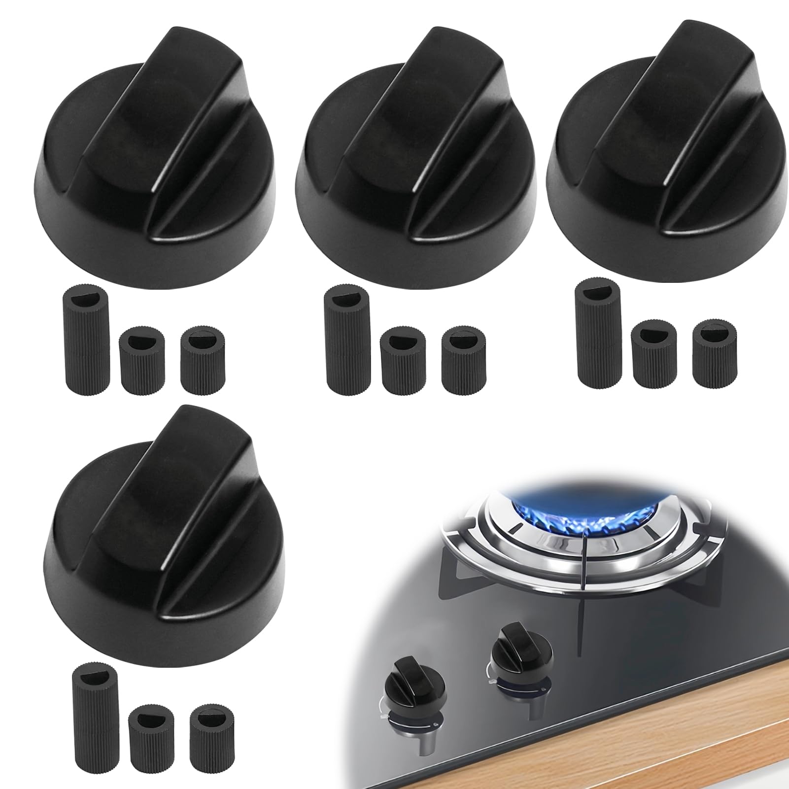 Fuitke Universal Control Knobs for Ovens, 4 Pack Black Cooker Knobs ...