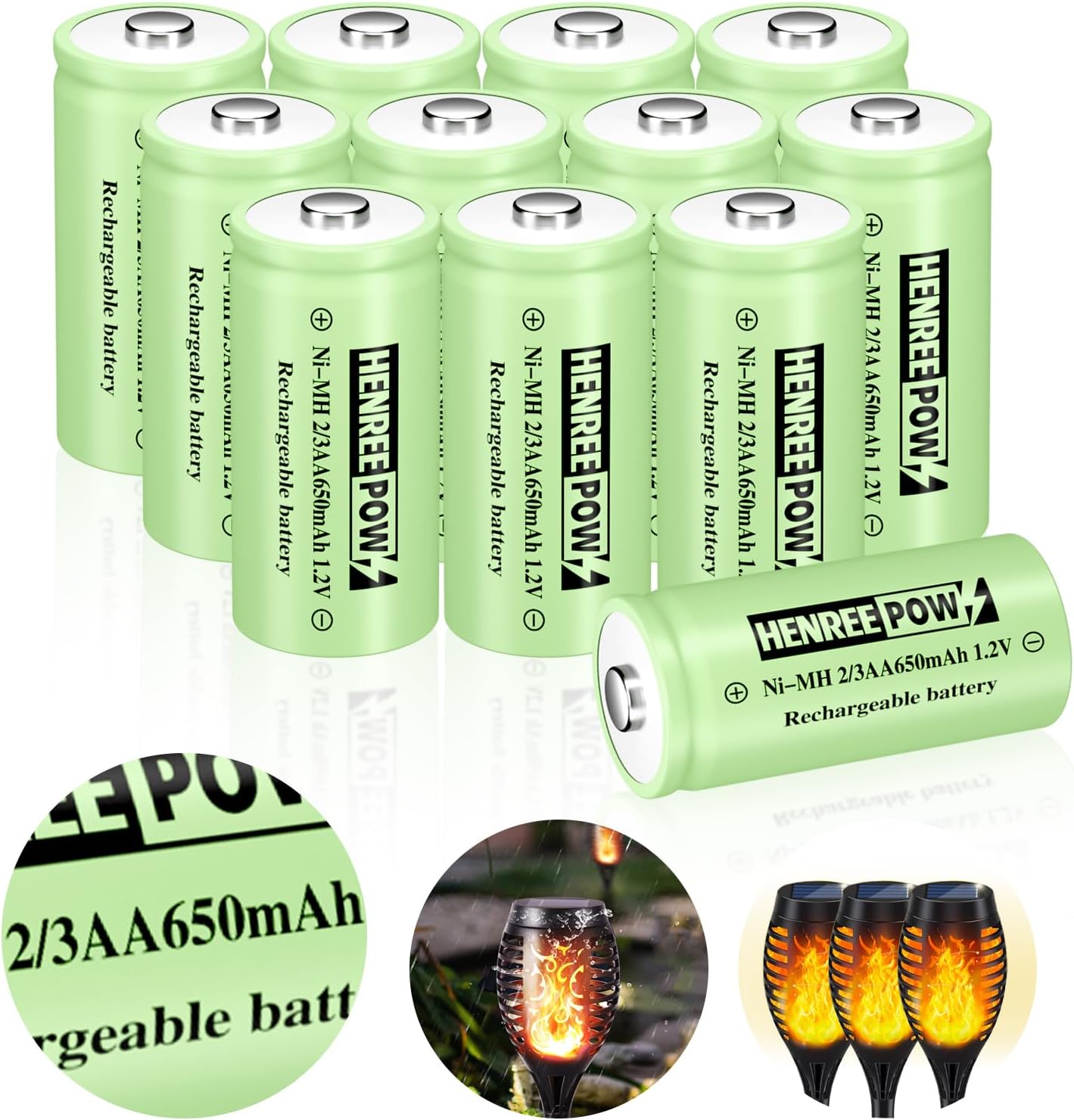 Henreepow 2/3AA 1.2v Ni-MH Rechargeable Battery 650mAh High Capacity ...