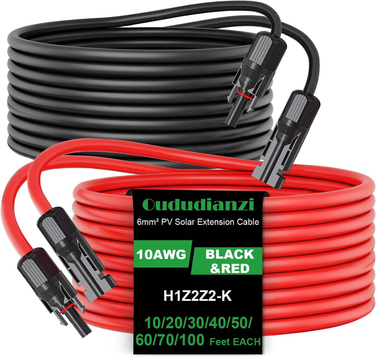 Amazon.com: 1 Pair Black + Red 10AWG(6mm²) Solar Panel Extension Cable ...