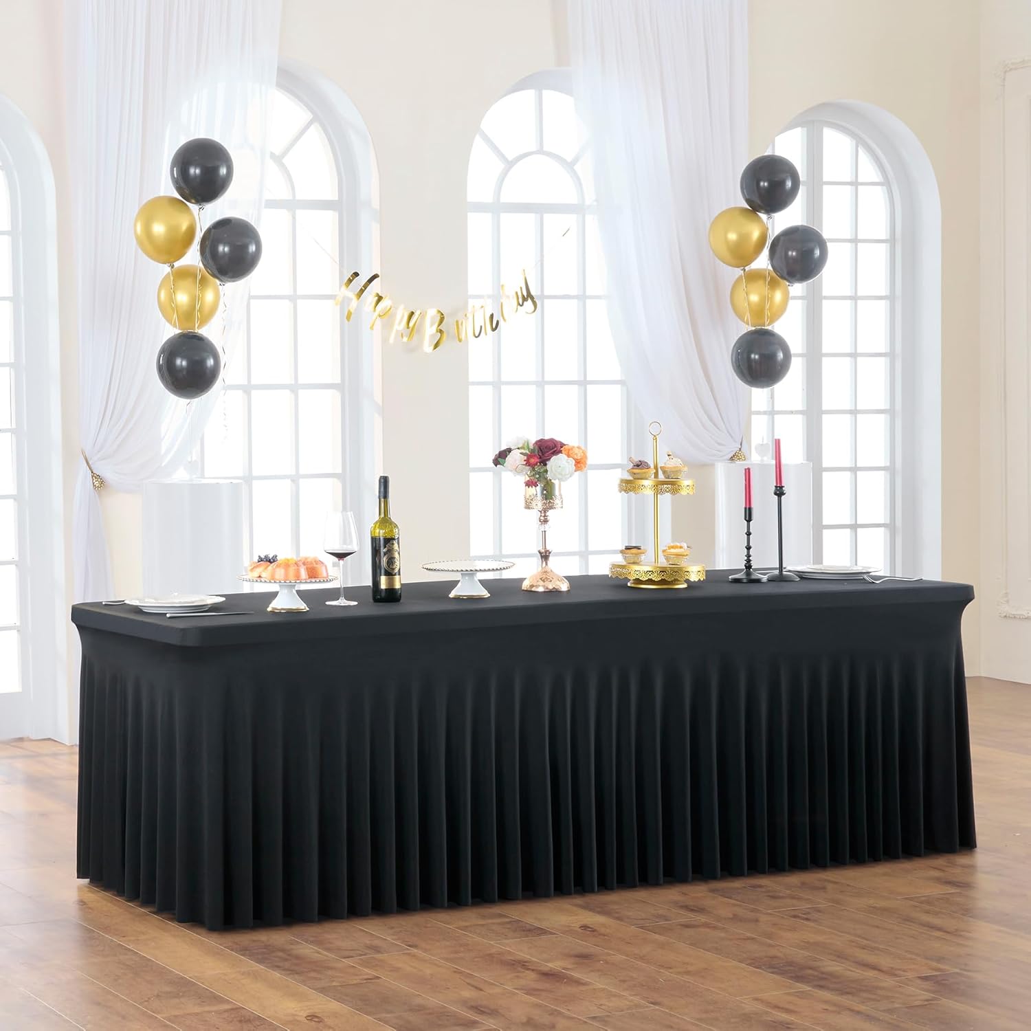 Amazon.com: 1 Pack Black Spandex Tablecloth 8ft with Pleats Skirt ...