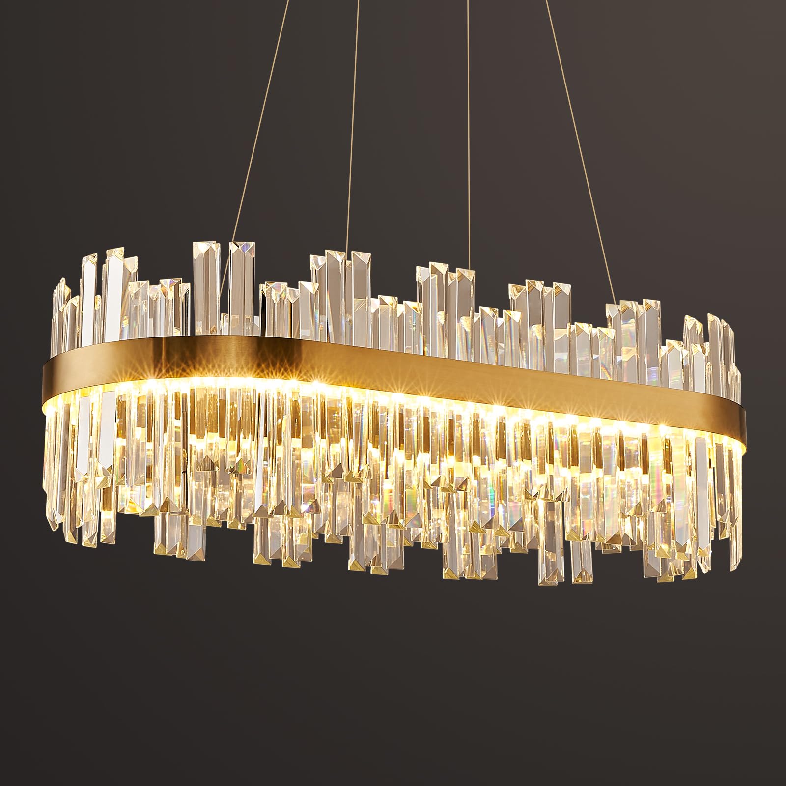 39.3''Gold Modern LED Crystal Chandelier- Contemporary Chandelier Light ...