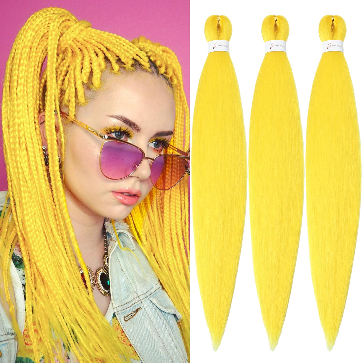 Amazon.com : Yellow Braiding Hair Pre-Stretched Hair Extensions ...
