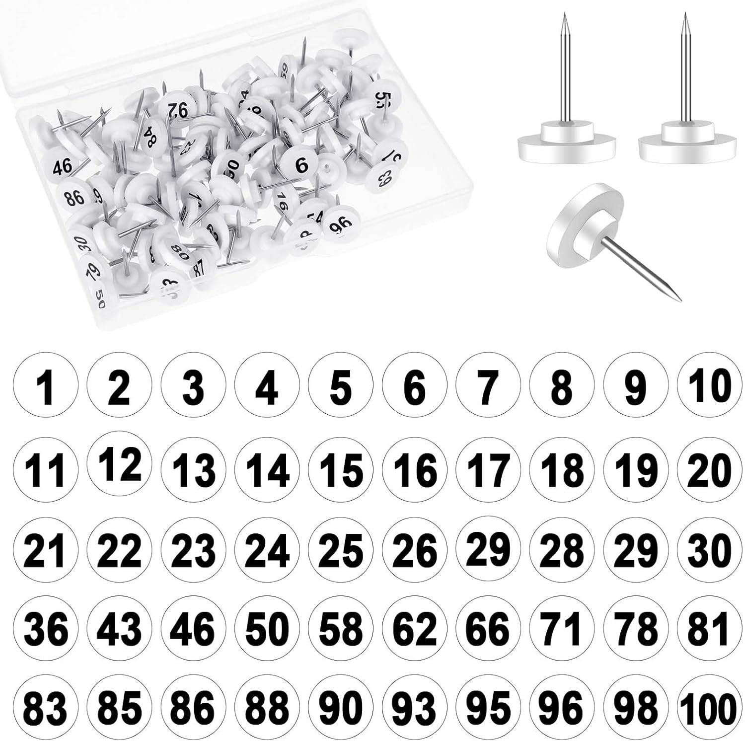 Amazon.com: 100 PCS Numbered Push Pin Tacks, 1-100 Sequential Pins ...