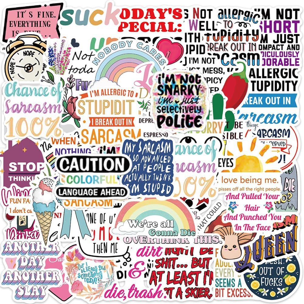 Amazon.com: 50Pcs Bitter Words Stickers Mean Words Waterproof Vinyl ...
