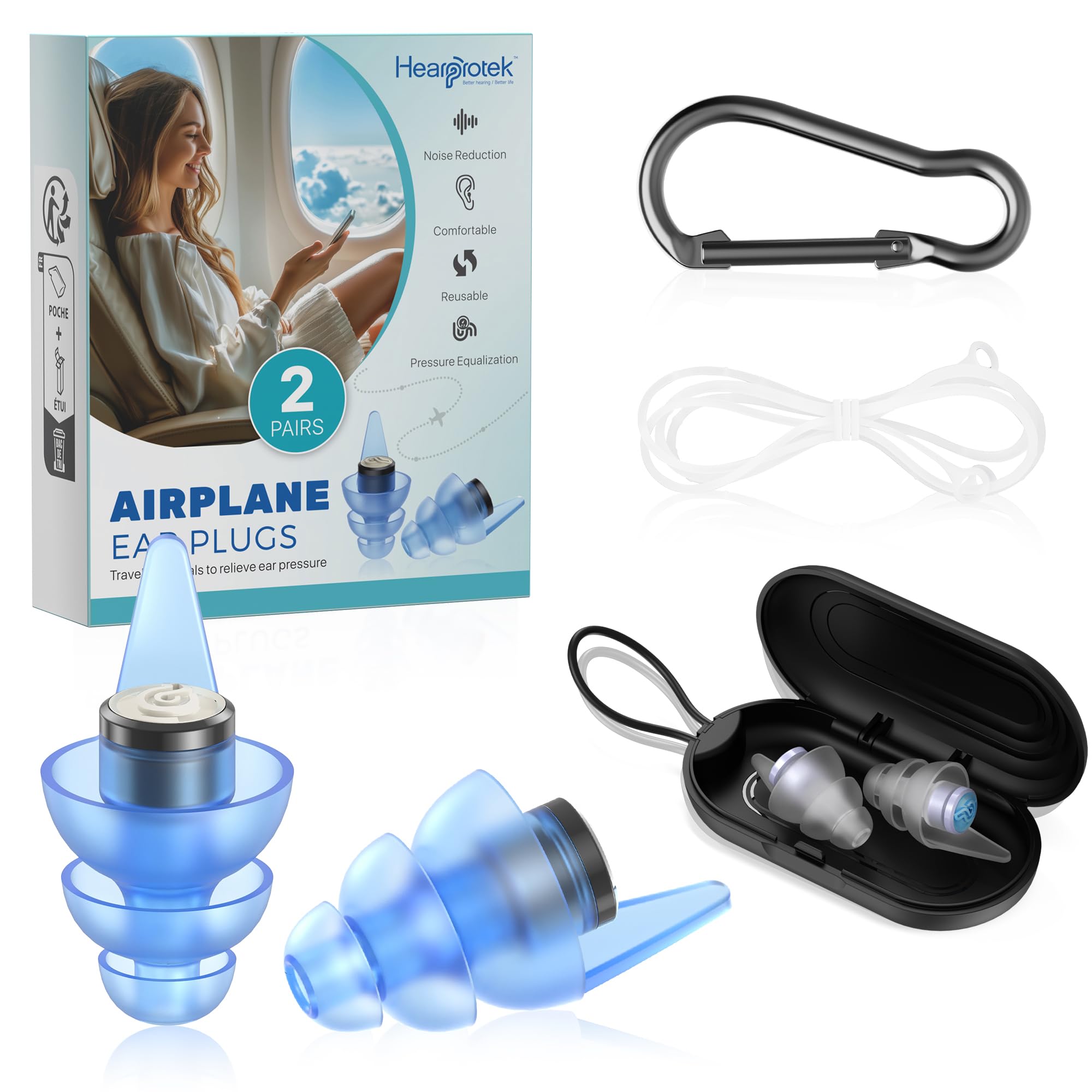 Hearprotek Ear Plugs for Flying, 2 Pairs Reusable Silicone Flight Ear ...