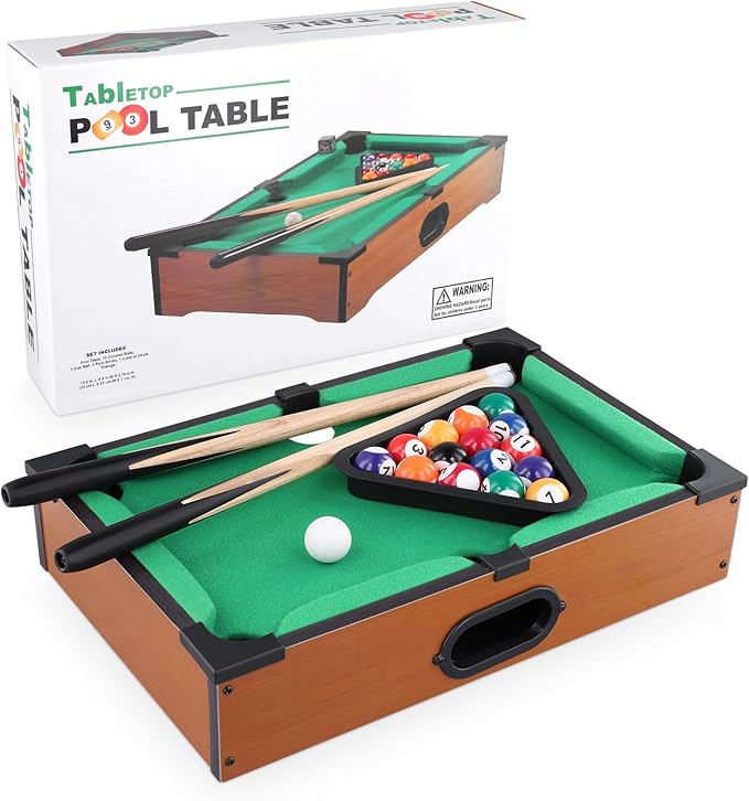 Wooden Mini Billiard Table with 16 Balls, 2 Cues, Triangle Rack ...
