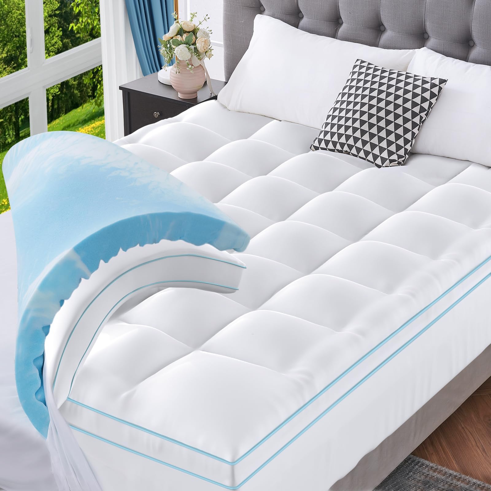 Amazon.com - Memory Foam Mattress Topper Dual Layer 4 Inch Queen Size ...