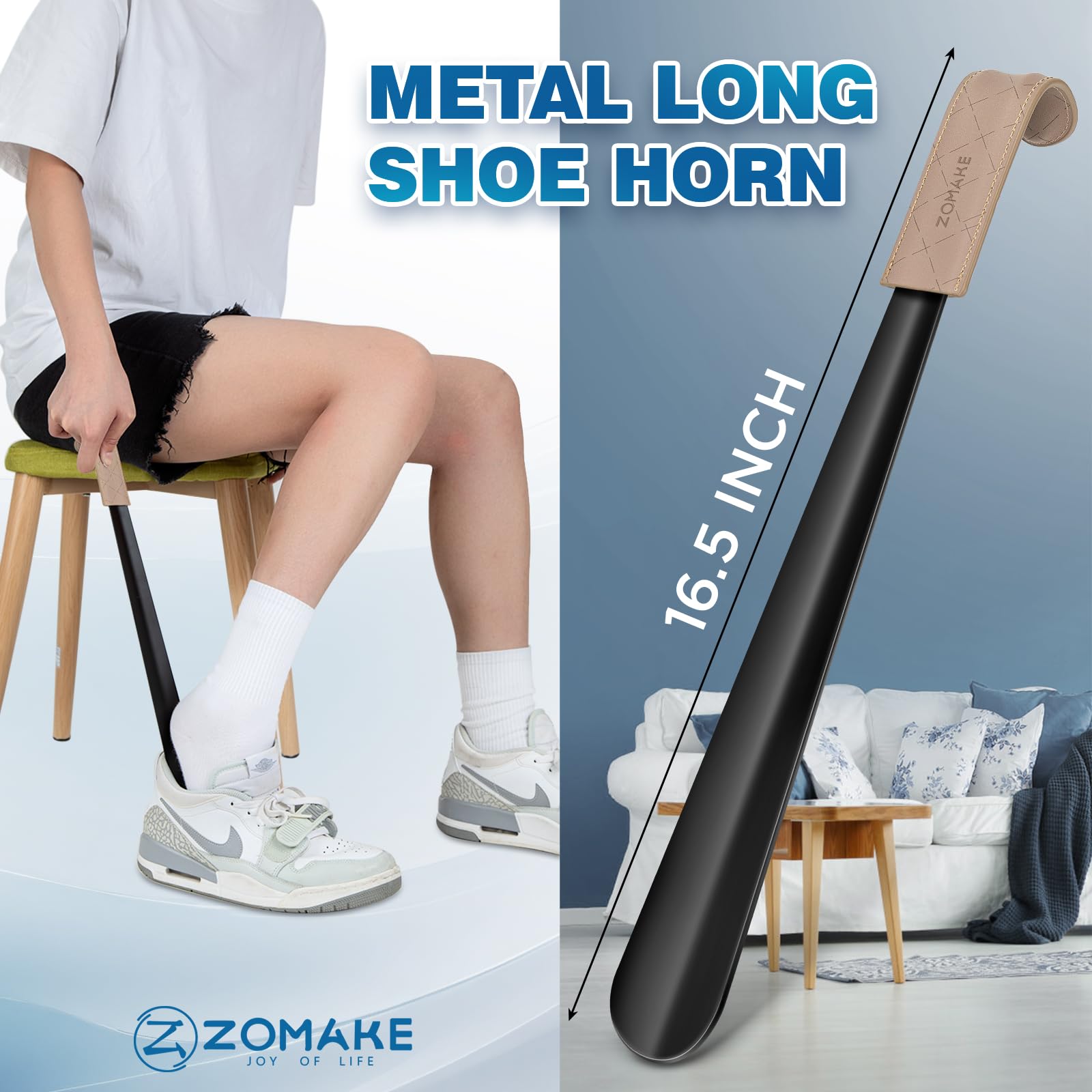 Snapklik.com : ZOMAKE Shoe Horn Long Handle For Seniors,16.5 Inch Metal ...