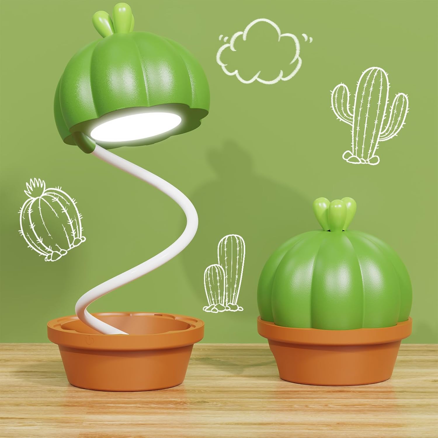 Qwifyu Cute Desk Lamp for Kids, Cactus Small Desk Lamps with Dimmable ...