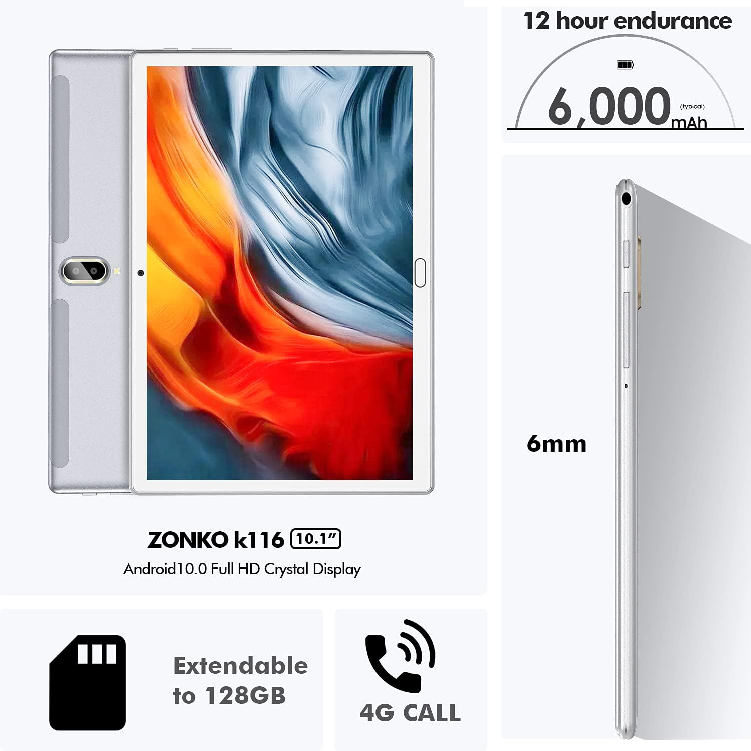 Snapklik.com : ZONKO 2025 Latest 2 In 1 Tablet 10 Inch 4G Phone Call