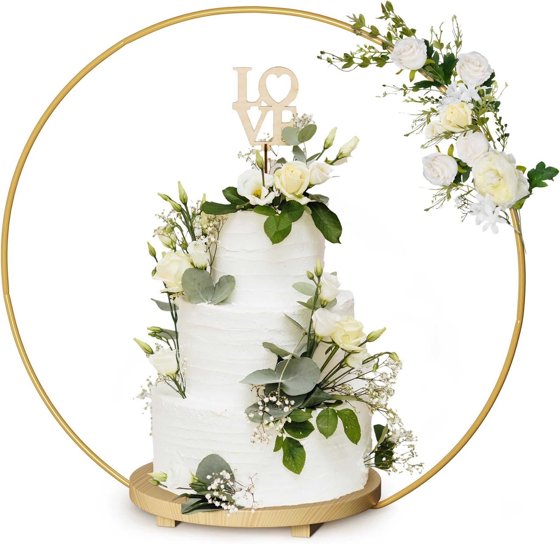 Amazon.com | LuvLuxe Wedding Cake Stand 16in Wood Base with Golden ...