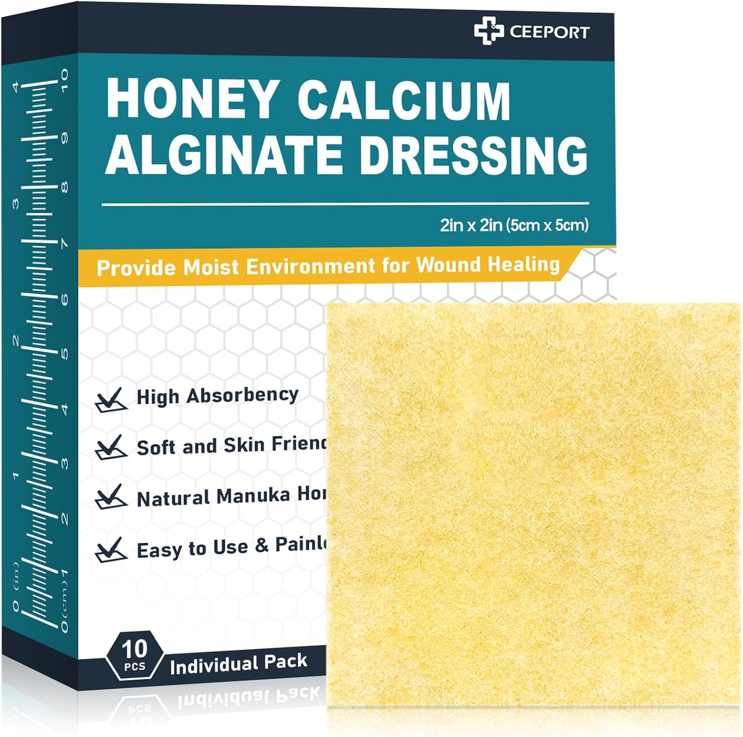 Amazon.com: Ceeport Manuka Honey Calcium Alginate Wound Dressing, 2"x 2" High Absorbency Honey ...