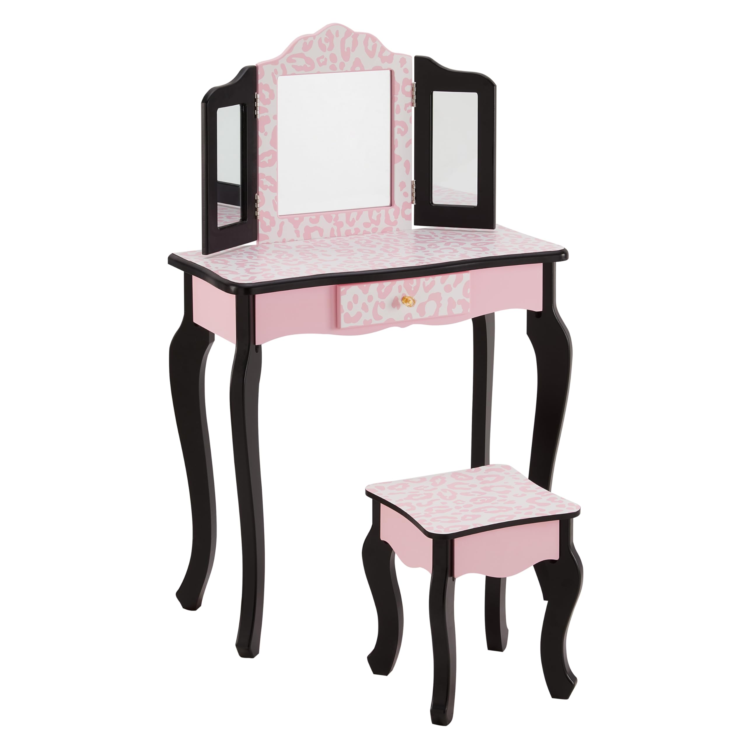 Kids Vanity Table & Stool Set, Girls Vanity Set with Detachable Tri ...