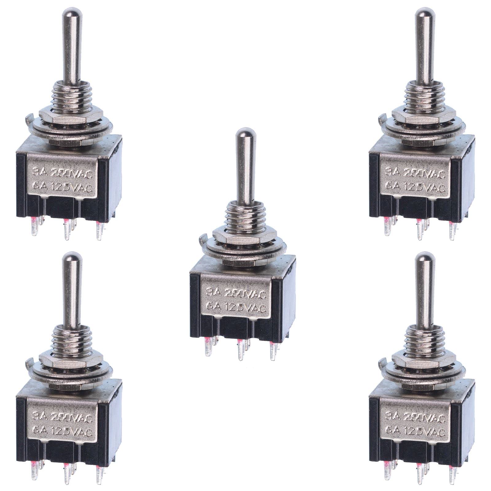 On-Off-On 3-Position Mini Toggle Switch Miniature DPDT (Pack of 5 ...