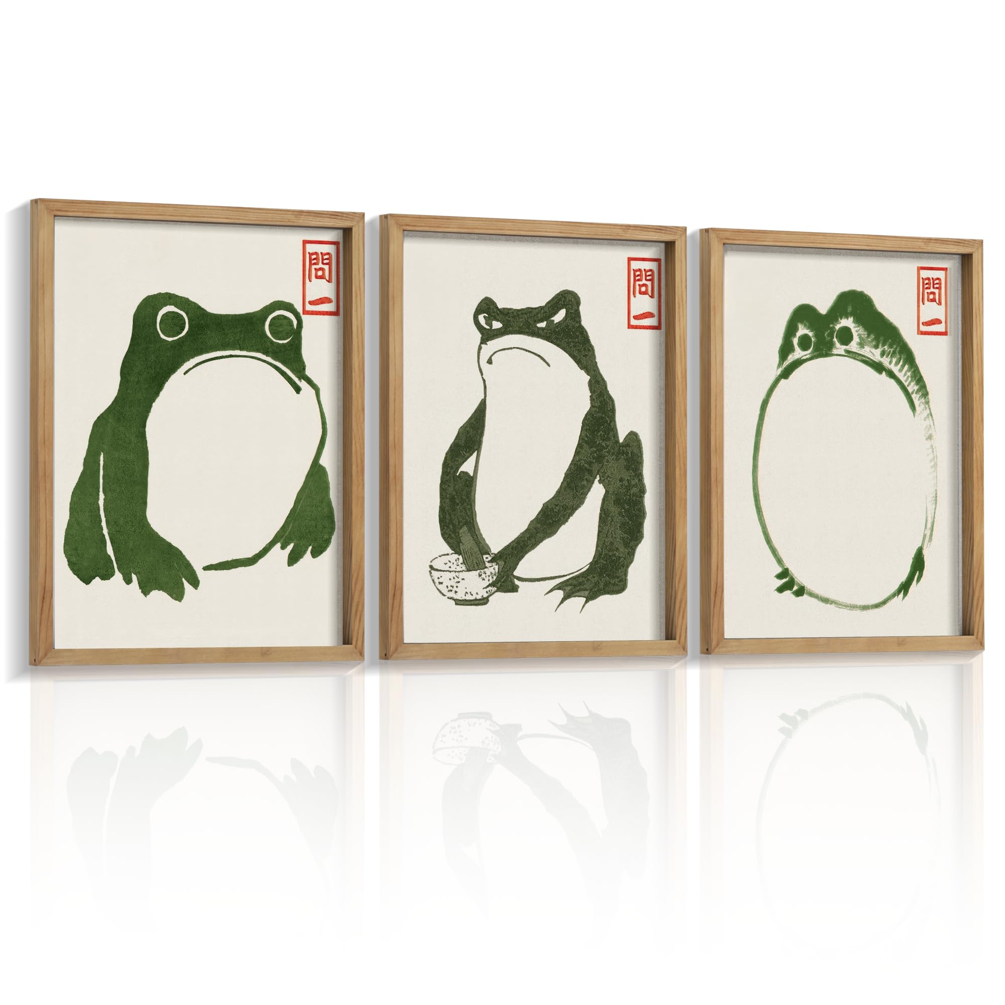 Amazon.com: Houmury Set of 3 Framed Japanese Frog Wall Art Decor ...