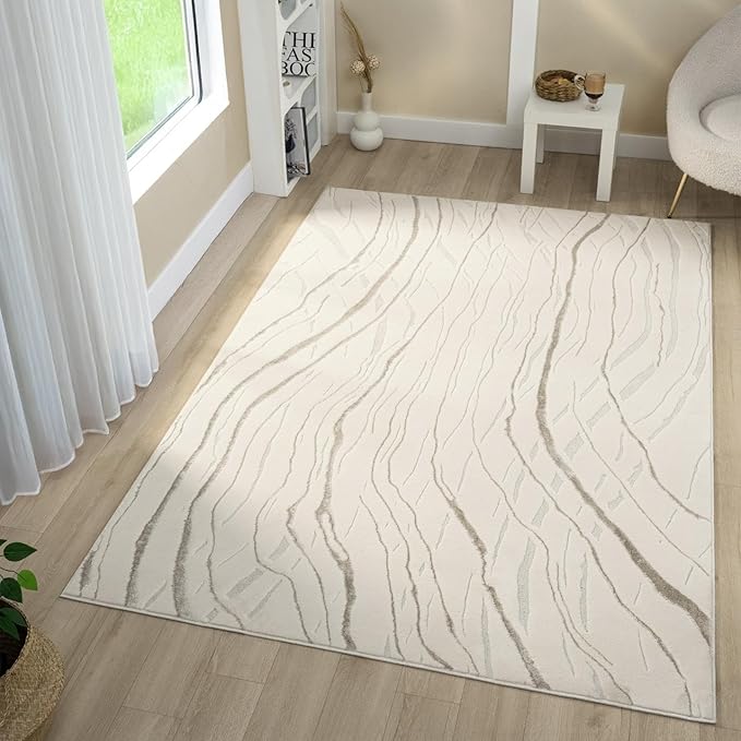 Amazon.com: LUXE WEAVERS Modern Abstract Wave Cream 8x10 Area Rug High ...