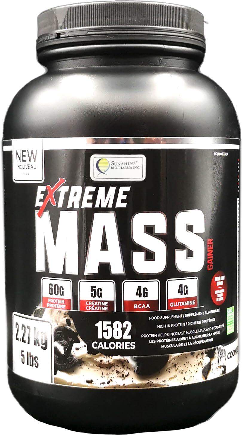 Extreme Mass gainer muscle builder, 5 lbs (2.27 kg) low sugar high ...