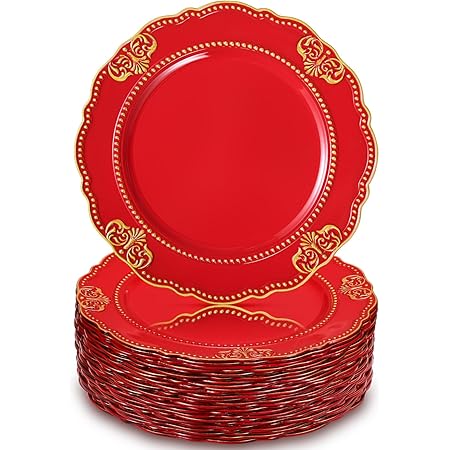 Amazon.com | Uiifan 24 Pcs Red Charger Plates 13 Inch Red Plastic ...