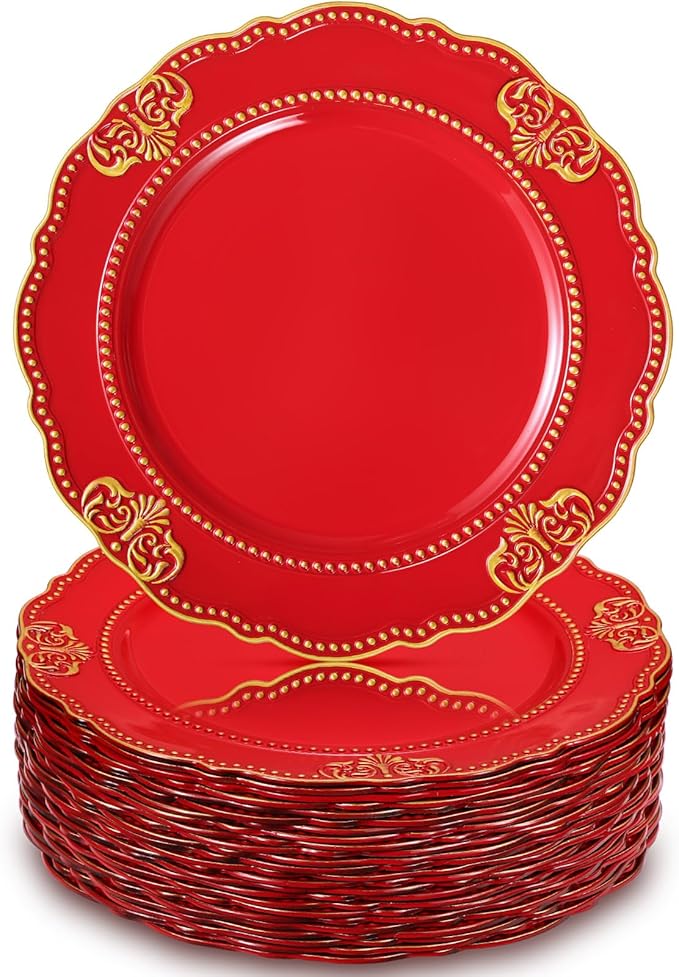 Amazon.com | Uiifan 24 Pcs Red Charger Plates 13 Inch Red Plastic ...