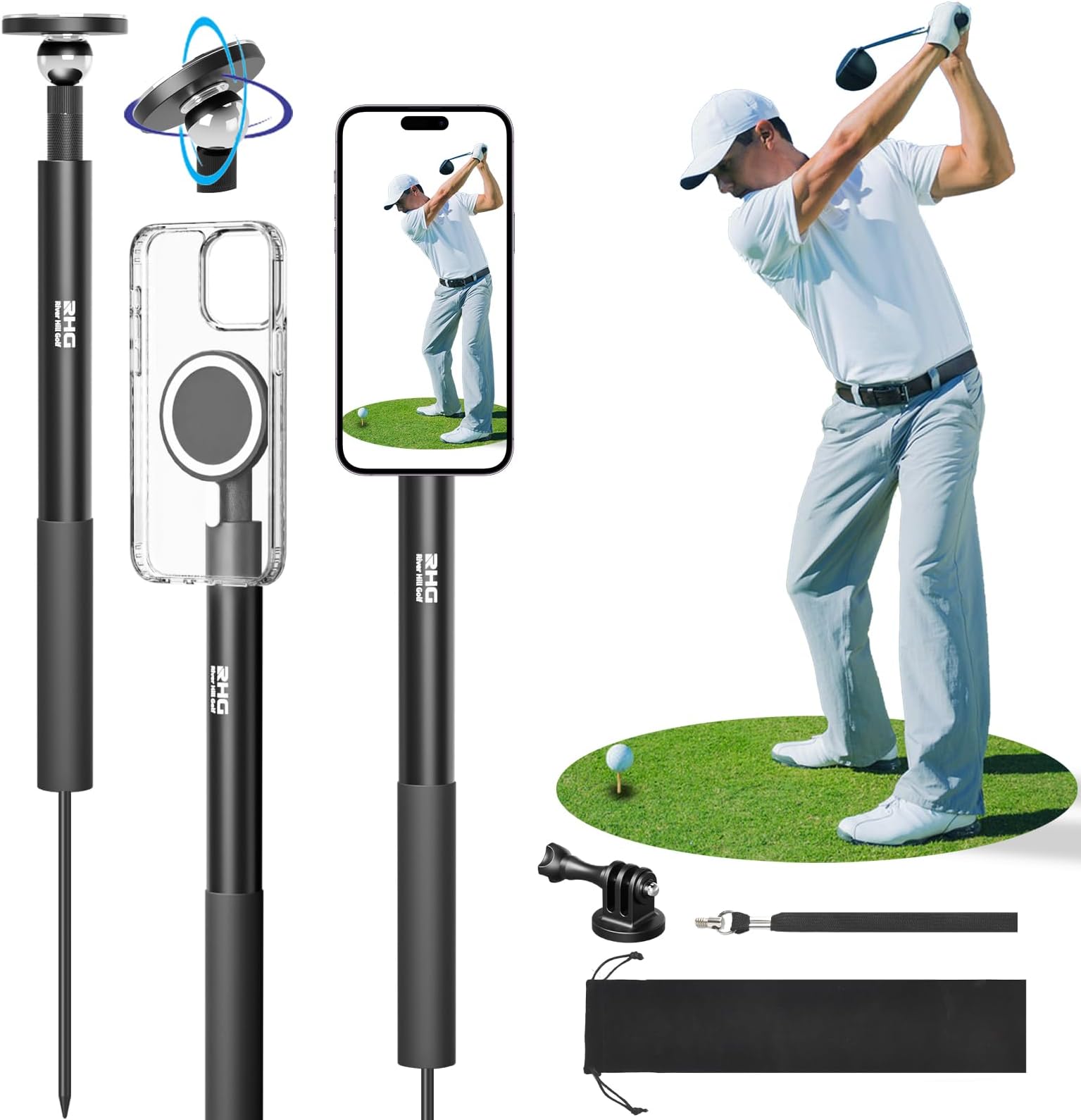 Amazon.com: Golf Monopod Stick, Golf Swing Phone Holder, 46" Magnetic ...