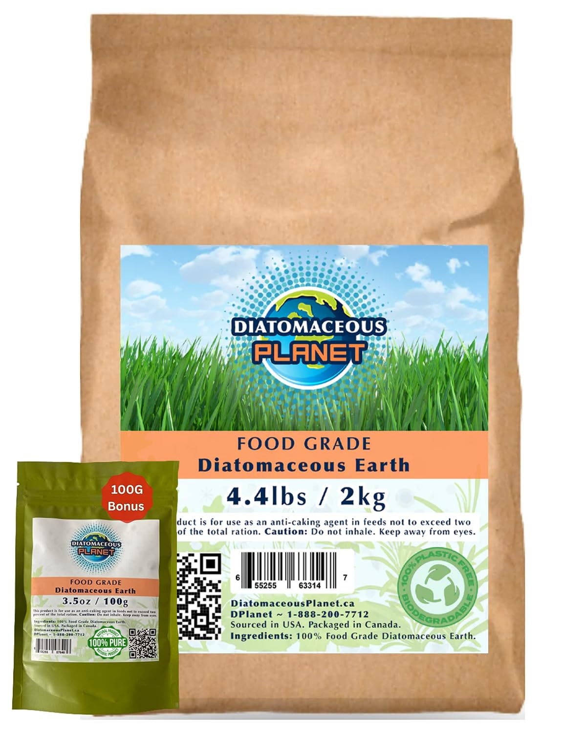 Diatomaceous Earth 2 KG / 4.4 LB All Natural with Bonus Pack, Organic ...