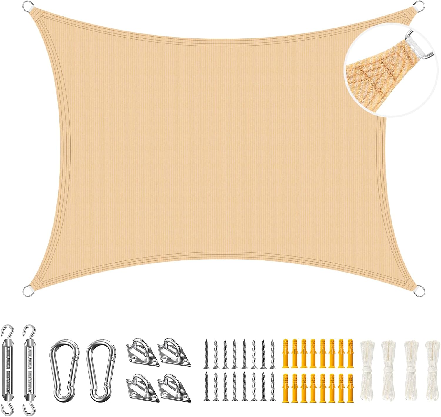Duerer 10×13ft Sun Shade Sail with Hardware Kit, Rectangle Curved ...