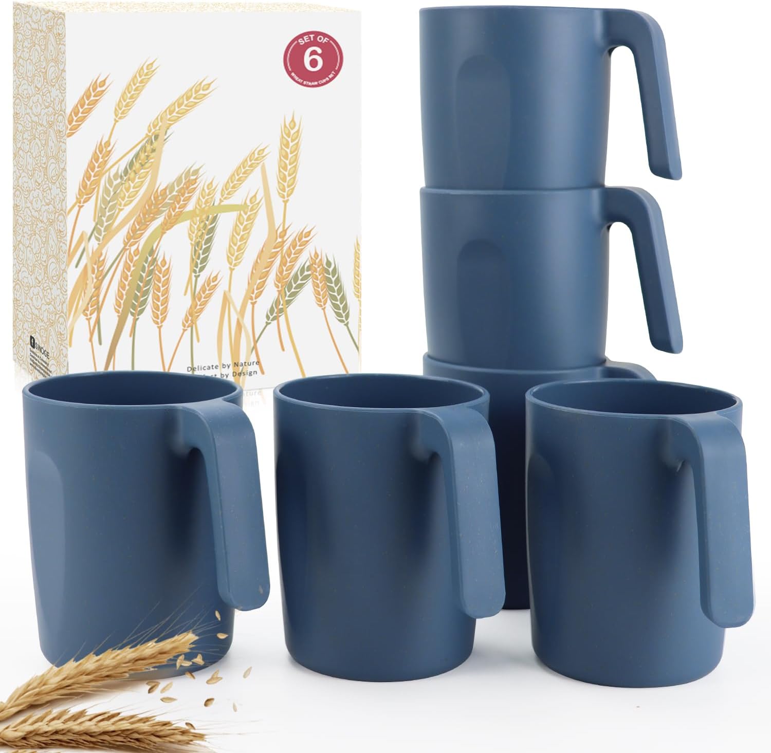 Amazon.com: Wrova 16oz Wheat Straw Cups with handles set of 6-Plastic ...