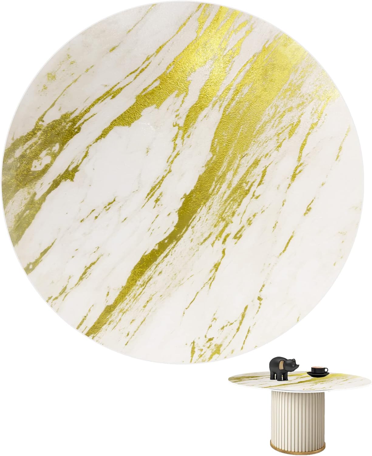 Amazon.com - 24" Inch Round Gold Marble Texture Glass Table Top 2/5 ...