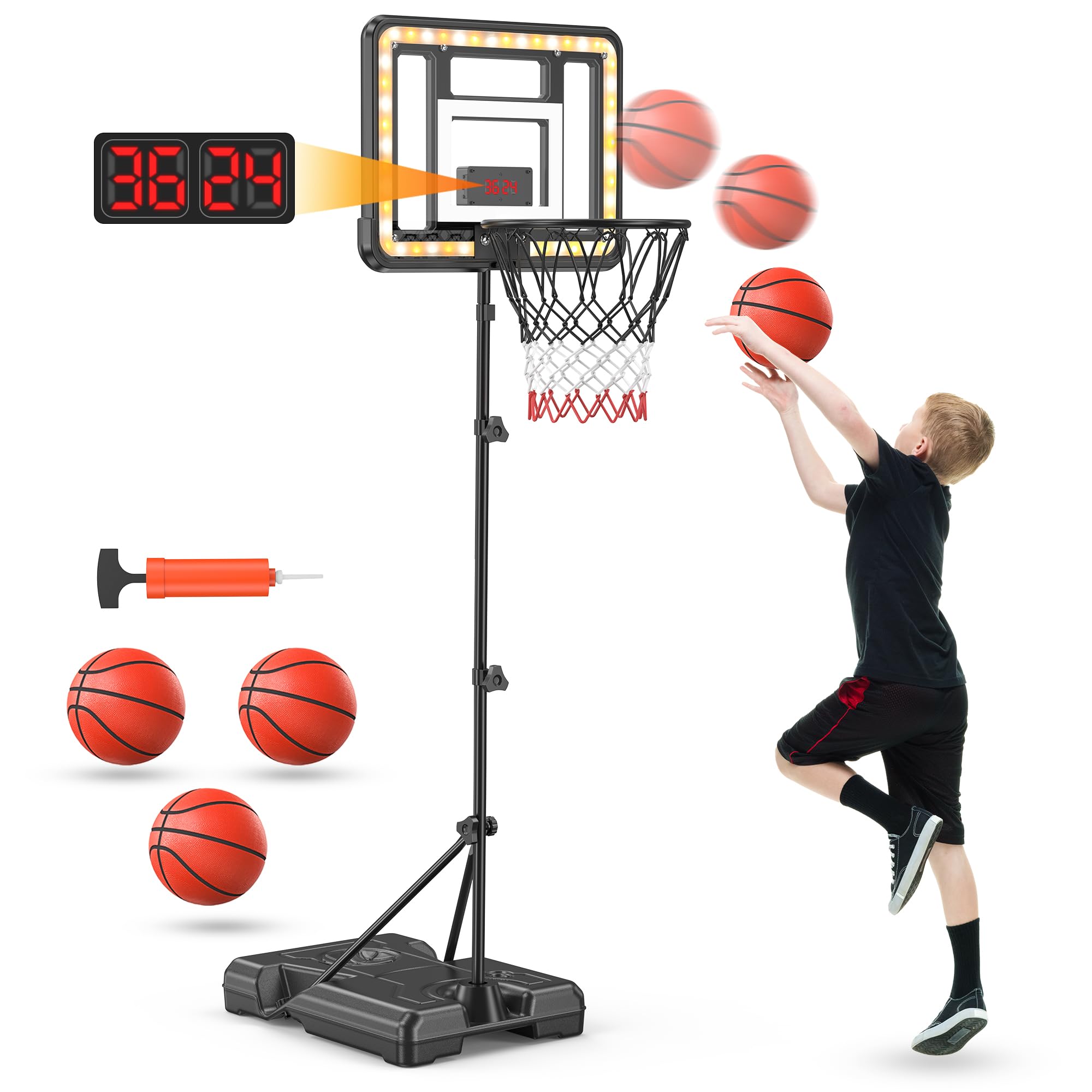 Amazon.com: Kids Indoor Basketball Hoop with Scoreboard & Timer,Toddler ...