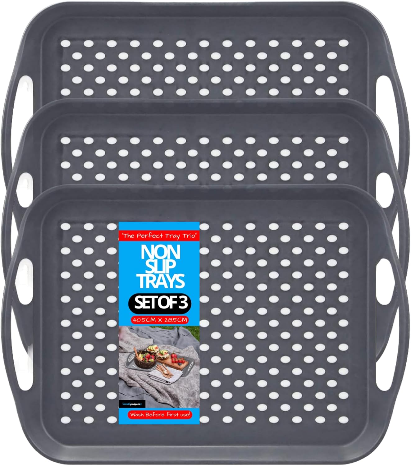FIVEGGADGETS® (3 Pack) Non-Slip Serving Trays – Anti-Slip Lap Trays for ...