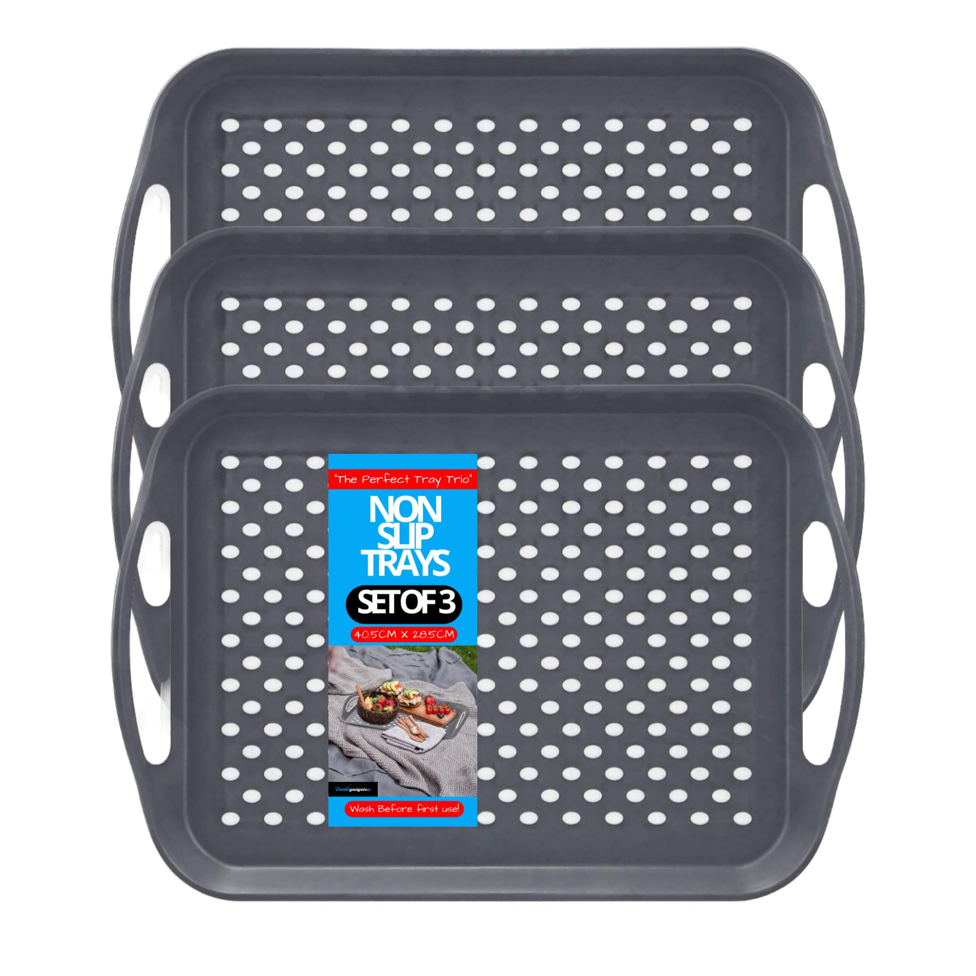 FIVEGGADGETS® (3 Pack) Large Anti Slip Trays Non Slip Tray for Dinner ...