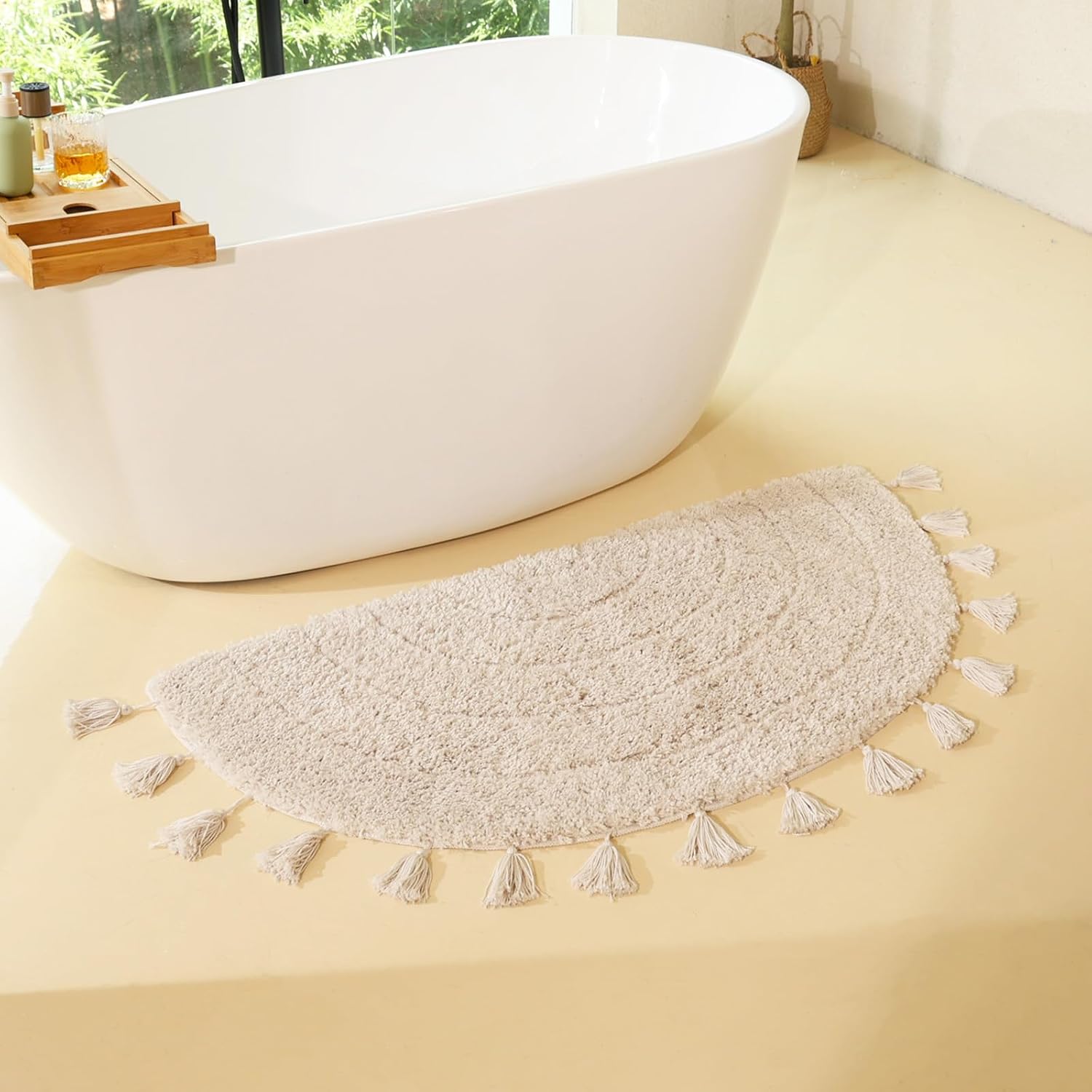 Half Circle Boho Rug with Tassel,Boho Bath Mat,Super Absorbent Non Slip ...
