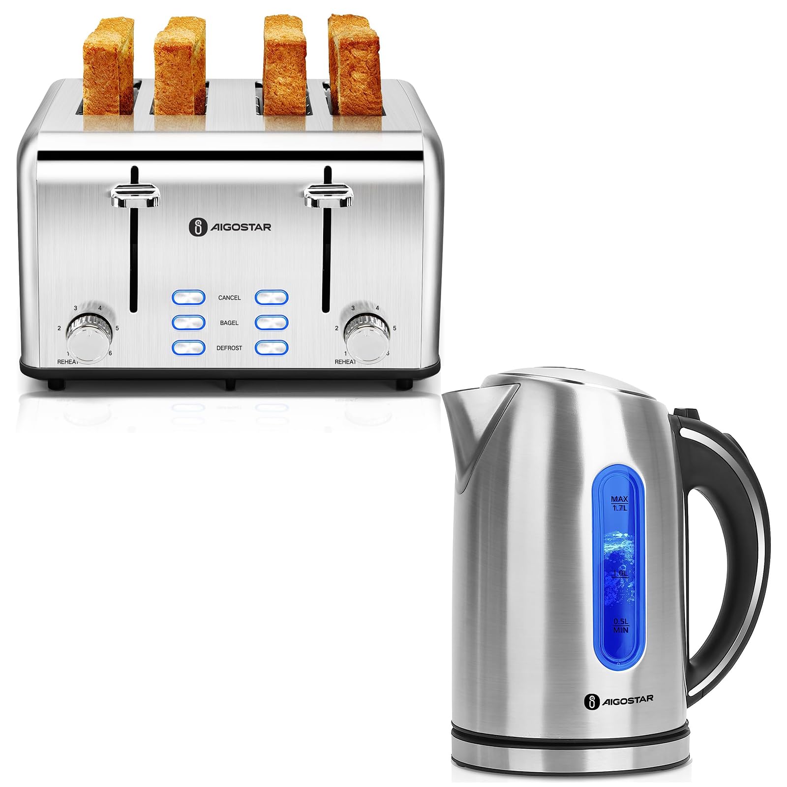 Amazon.com: Aigostar Toaster 4 Slice 1.6" Wide Slot Stainless Steel ...