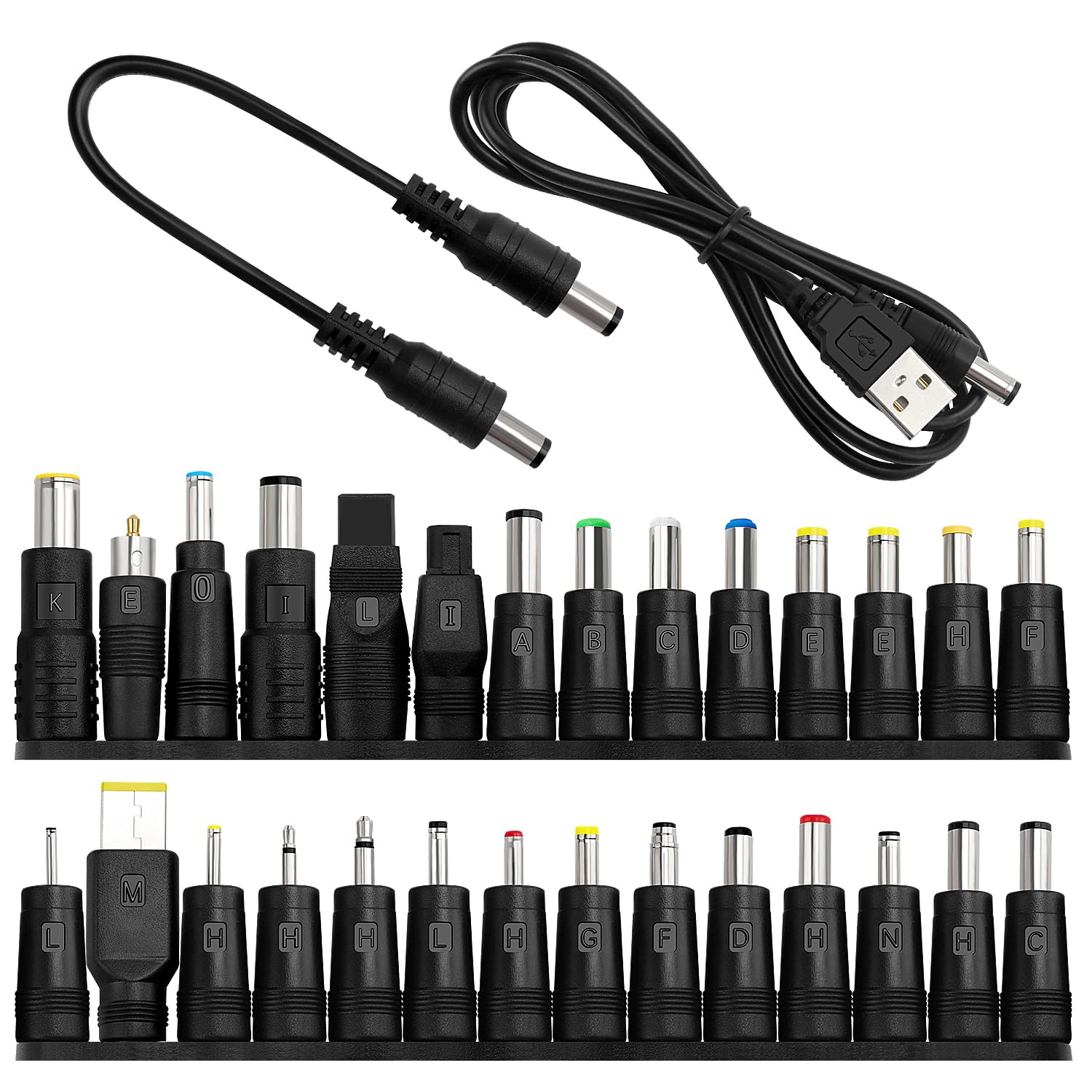 Universal DC Power Adapter Kits, KUOQIY 28 Type 5.5 X 2.1mm DC Barrel ...