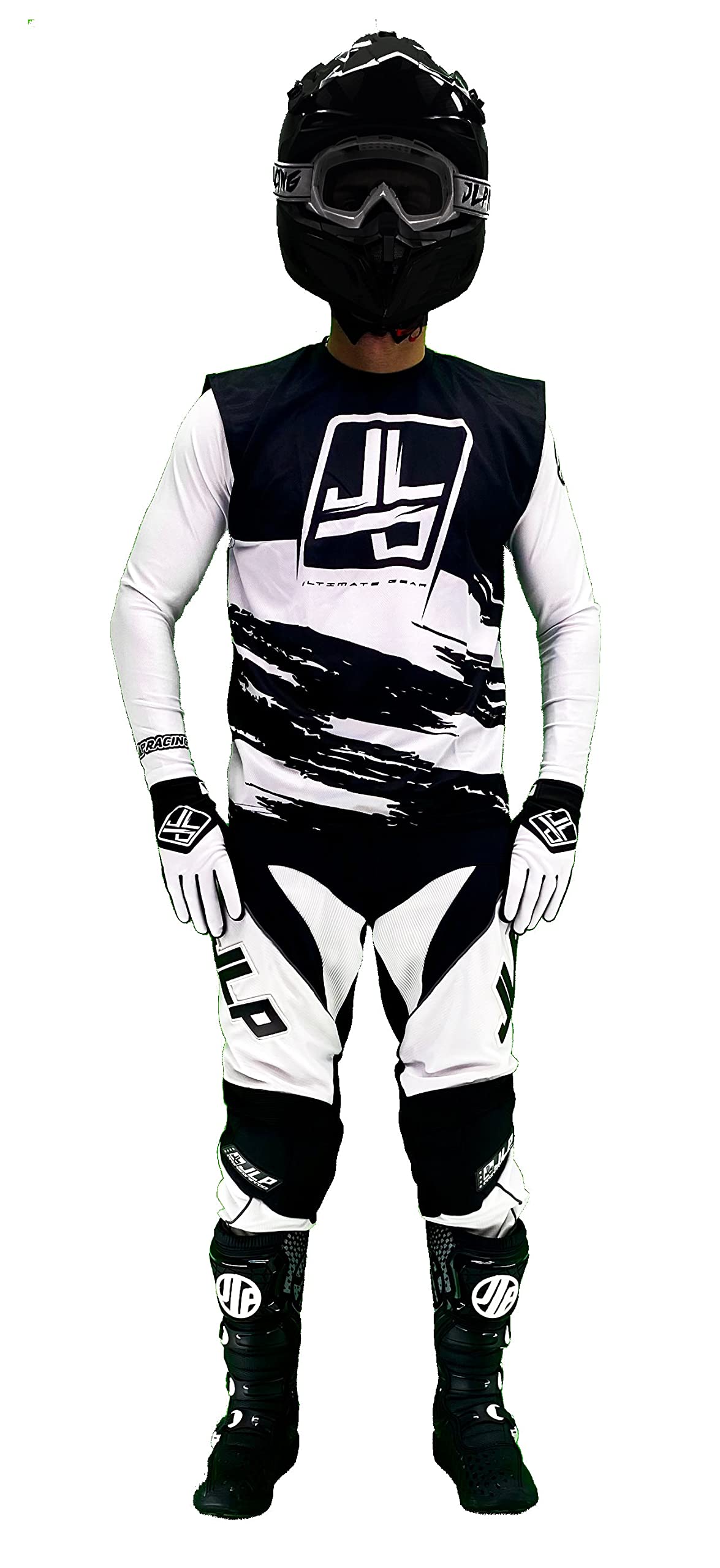 Amazon.fr : JLP RACING PANTALON ENFANT NOIR ET BLANC TENUE MOTO CROSS ...