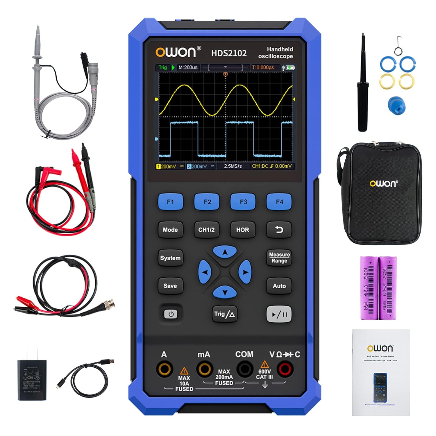 OWON HDS2102 2 in 1 Handheld Oscilloscope,100Mhz Bandwidth USB Type C ...