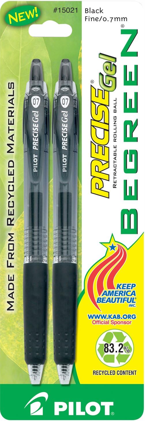 Pilot BeGreen Precise Gel Retractable Rolling Ball Pens, Fine Point, 2 ...