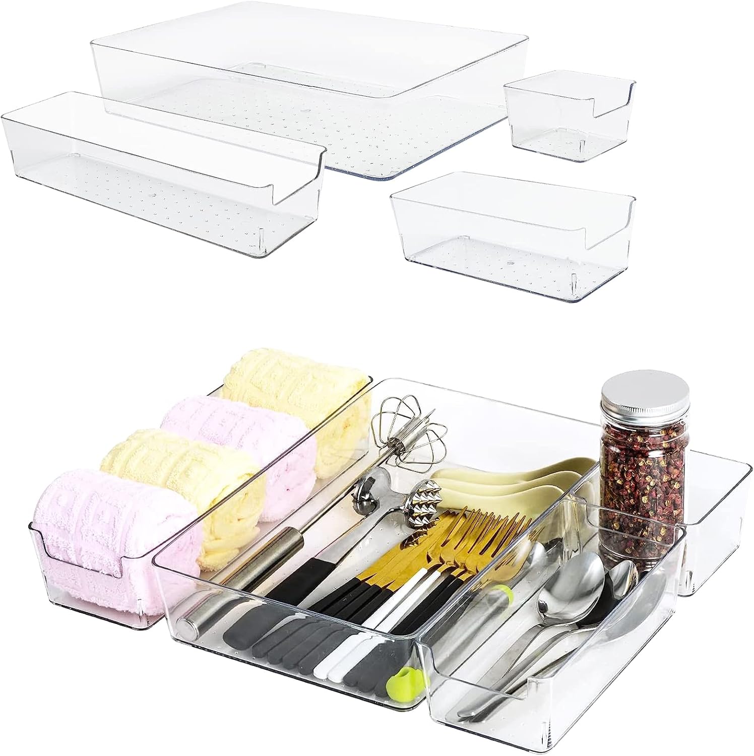 Amazon.com - Homzing 4 pcs Drawer Organizer Clear Kitchen Drawer ...