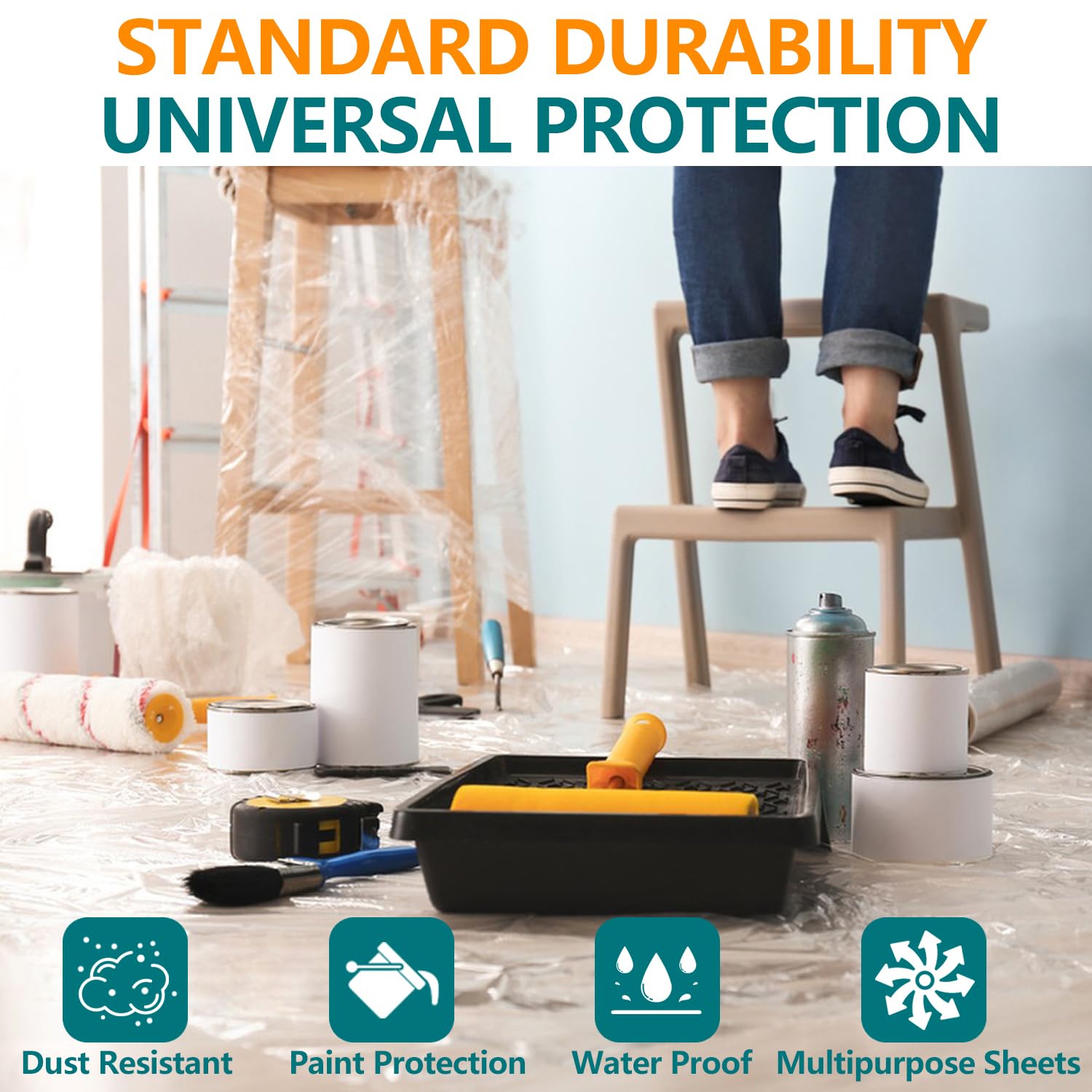 Snapklik.com : 12x9ft Plastic Drop Cloths - Disposable Painters ...