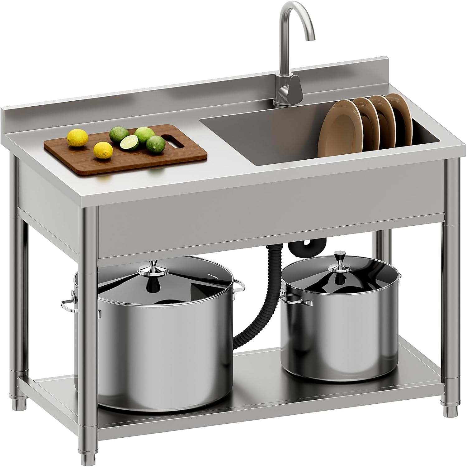 Stainless Steel Utility Sink, Freestanding Commercial Kitchen Sink with ...