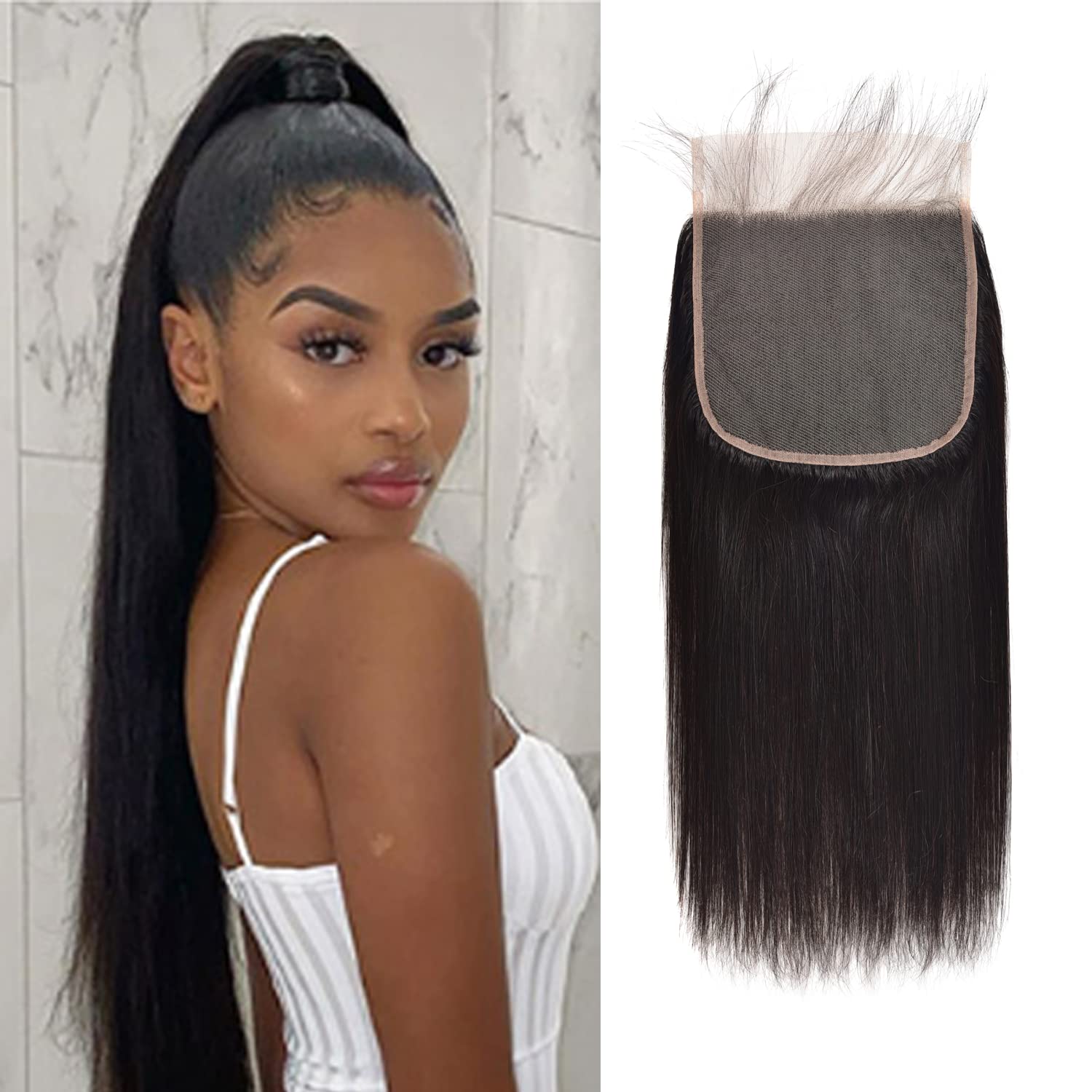 Amazon.com : 5X5 Hd Lace Closure Free Part With Baby Hair Bleached Knot ...